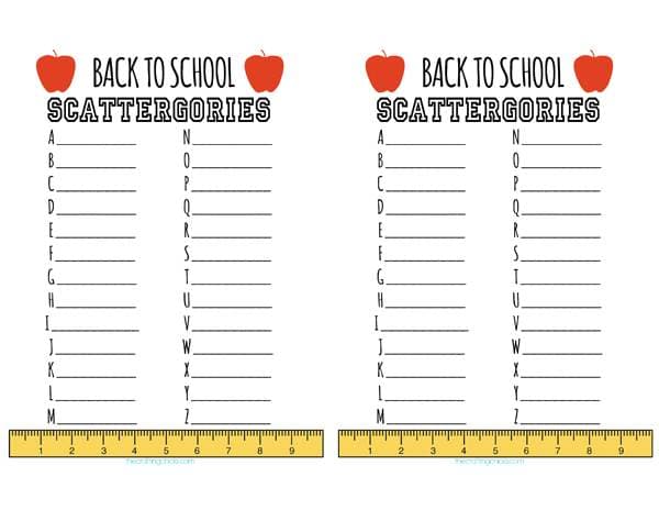 Back to School Scattergories Free Printable - The Crafting Chicks