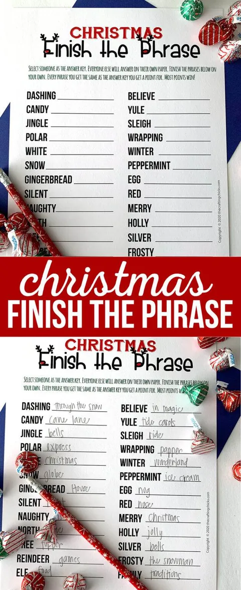 Christmas Finish the Phrase Printable Game - The Crafting Chicks